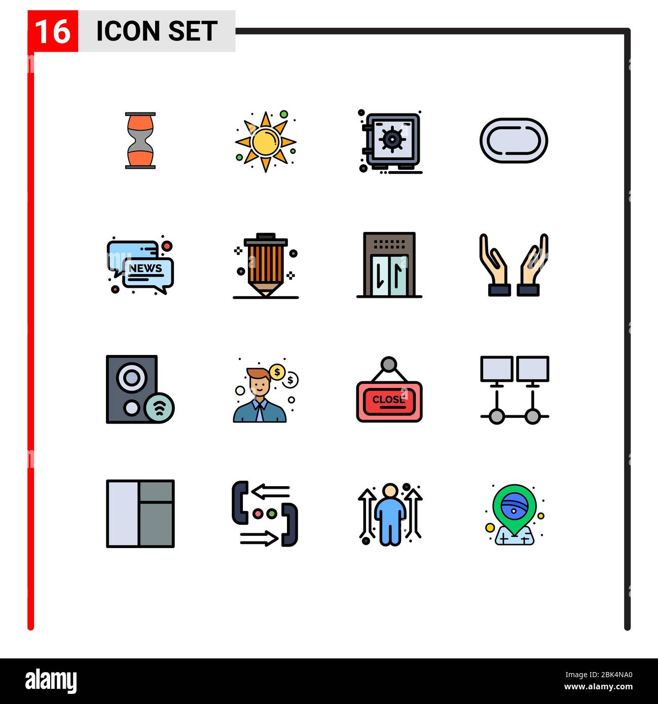 16 User Interface Flat Color Filled Line Pack of modern Signs and ...