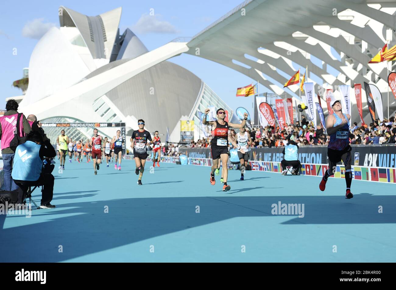 VALENCIA, SPAIN - 1 DECEMBER 2019: runners entering the finish line in ...