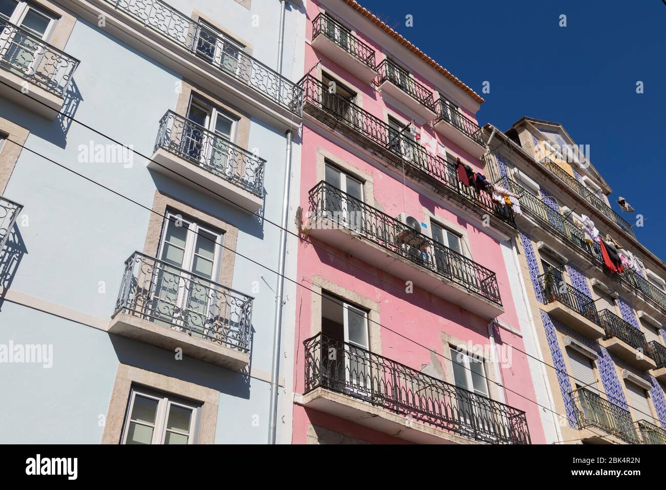 Building with balconies, Lisbon, Portugal Stock Photo - Alamy