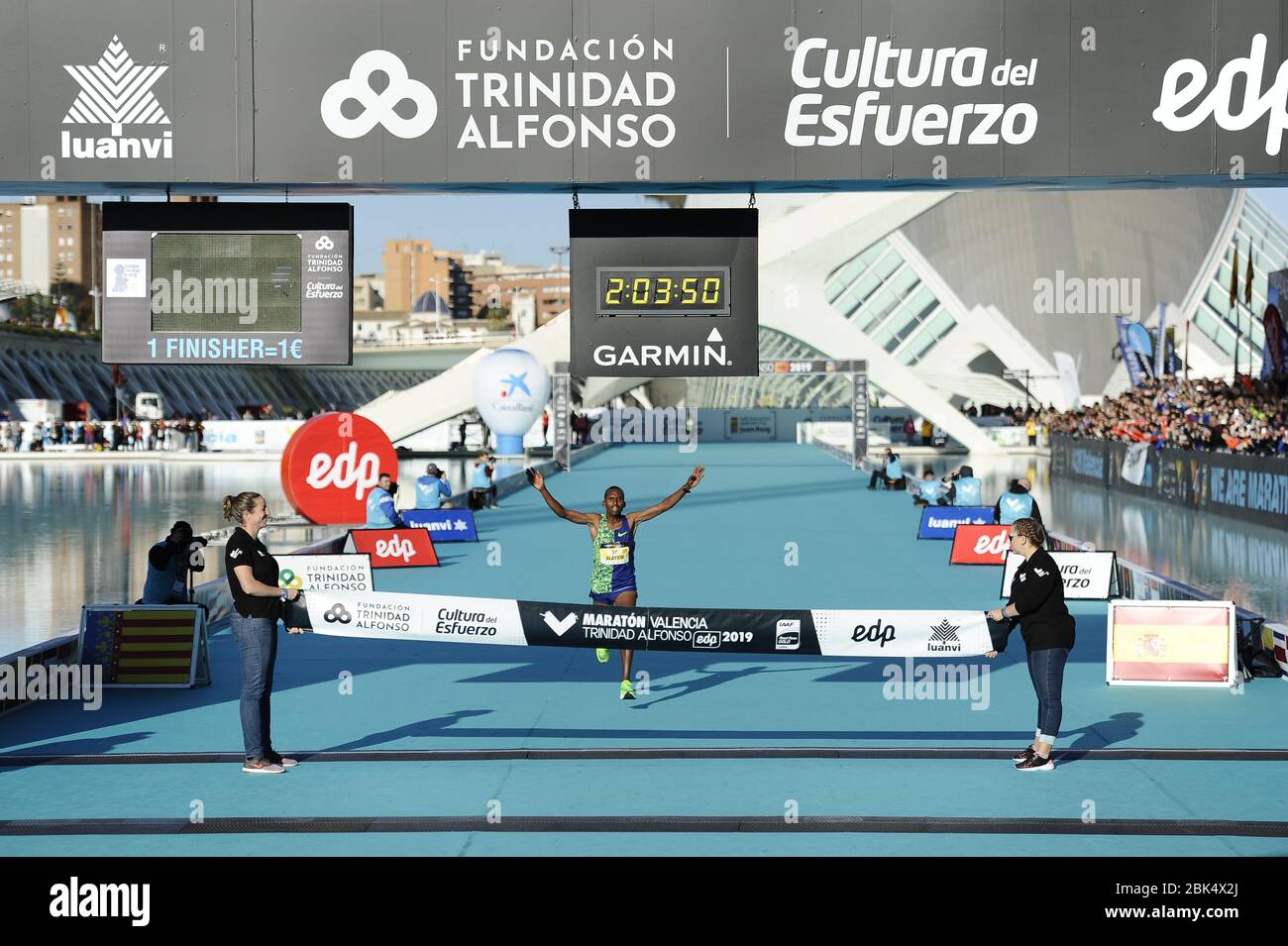 VALENCIA, SPAIN - 1 DECEMBER 2019: winner of the 2019 Valencia marathon ...