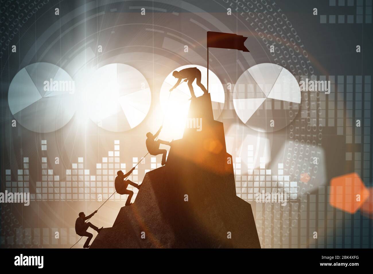 Concept of teamwork with team climbing mountain Stock Photo - Alamy