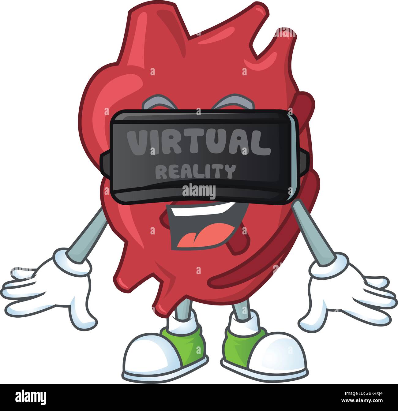 A cartoon mascot of heart enjoying game with Virtual reality headset ...