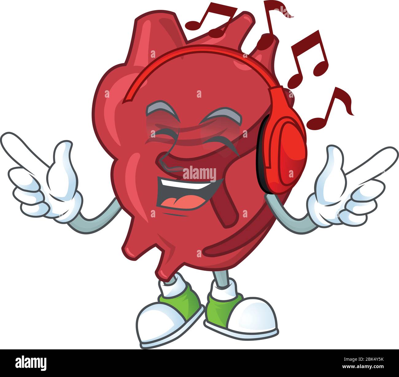 Cartoon mascot design heart enjoying music with headset. Vector ...