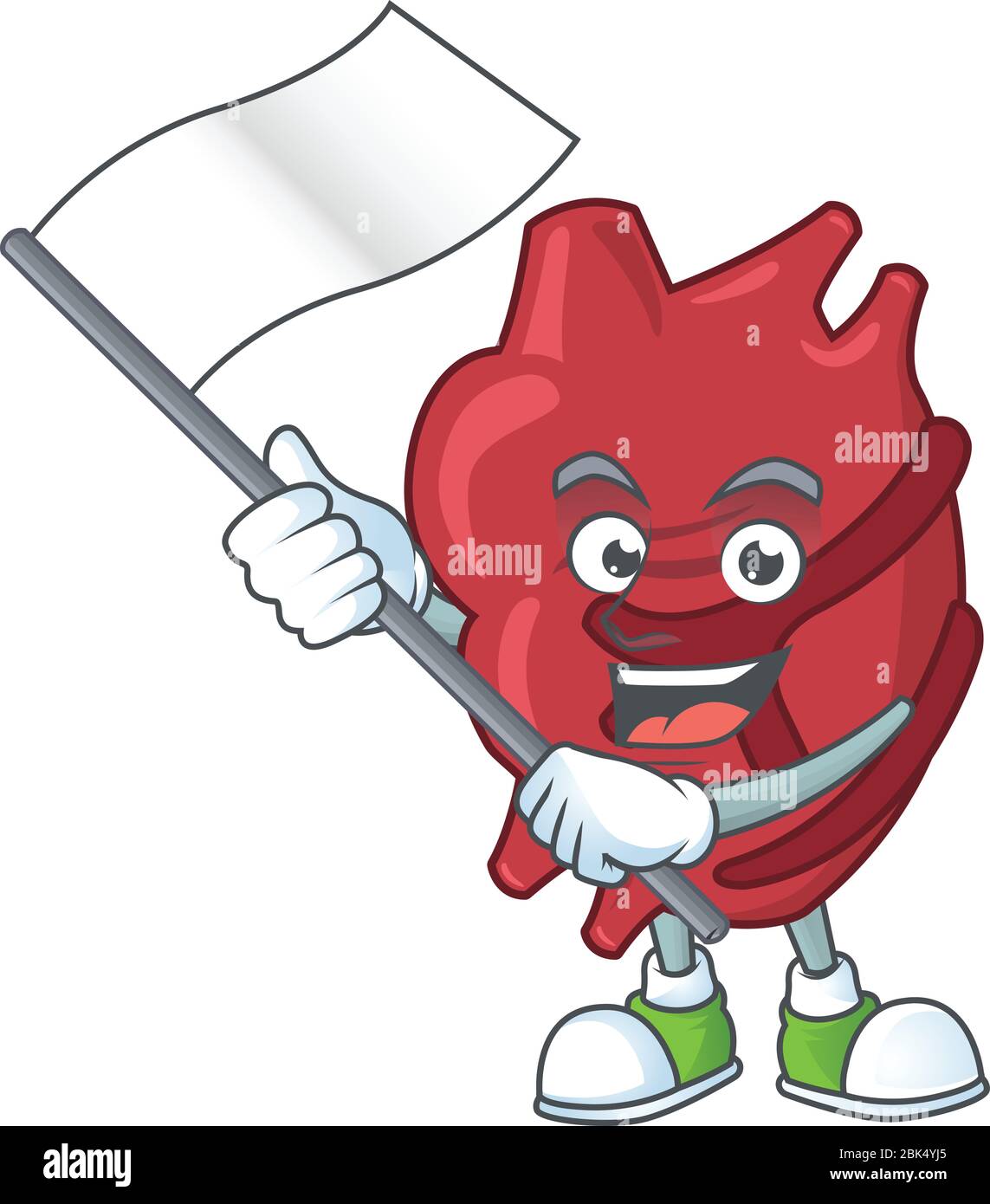 Cute cartoon character of heart holding white flag. Vector illustration ...