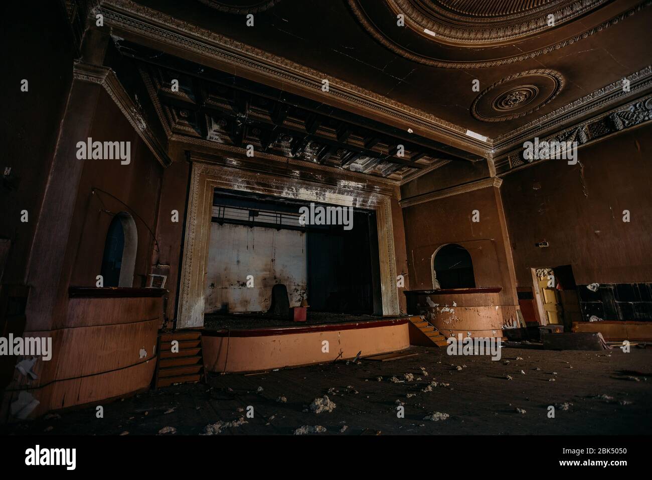 Old burnt creepy abandoned ruined haunted theater Stock Photo - Alamy