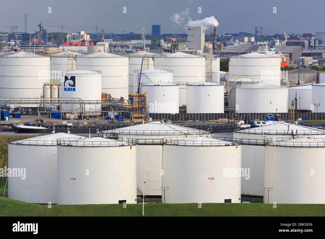 Oil Storage tanks, North Sea Canal, Amsterdam, Netherlands, Europe ...