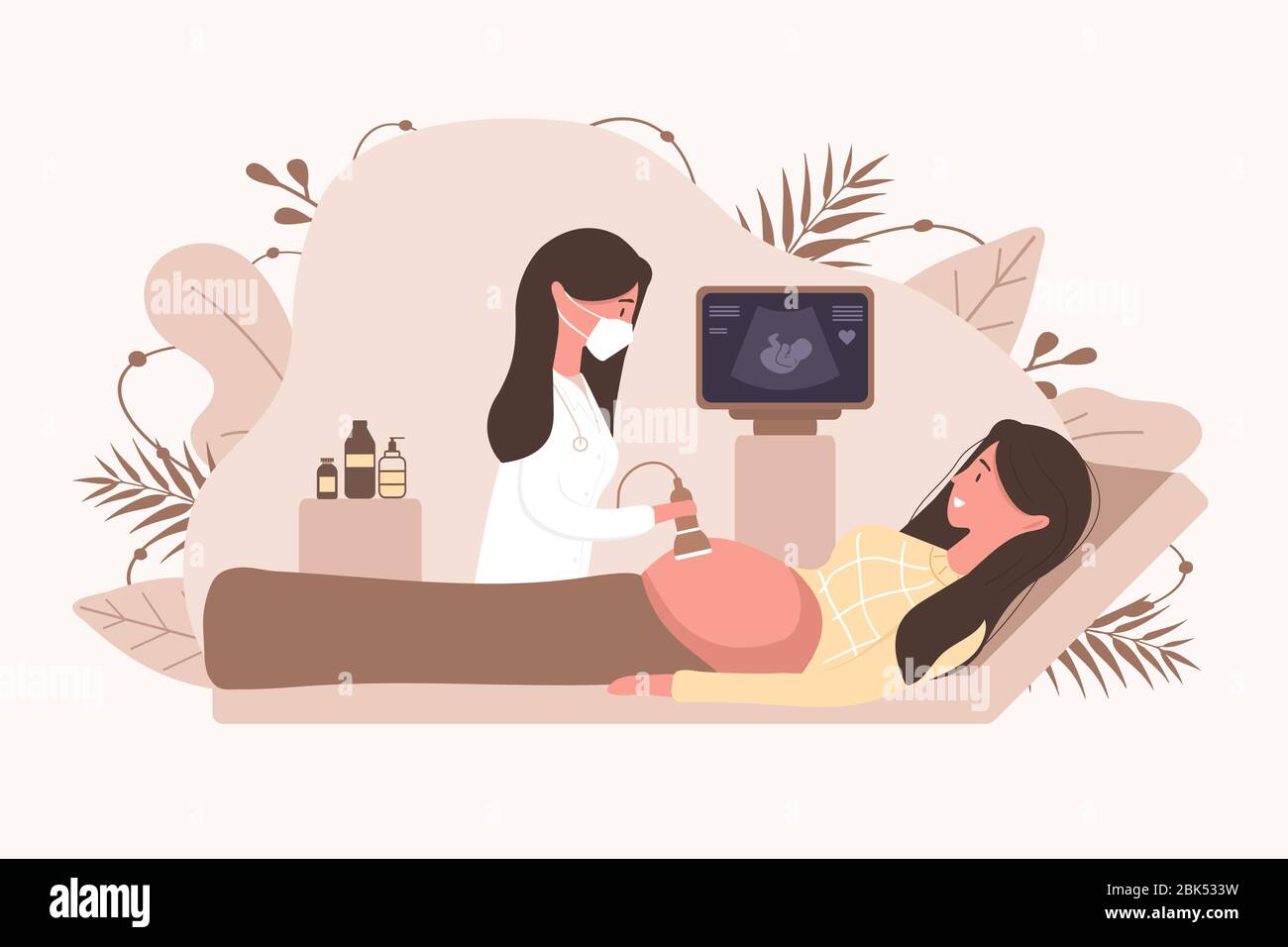 Ultrasound pregnancy screening concept. Female doctor in medical ...