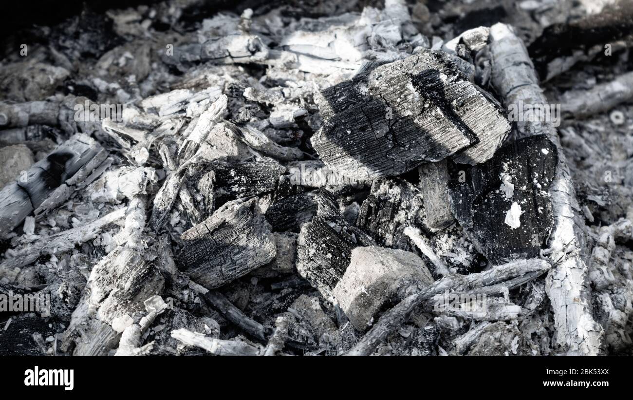 Hot wood charcoal bbq texture background. Burnt material close surface ...