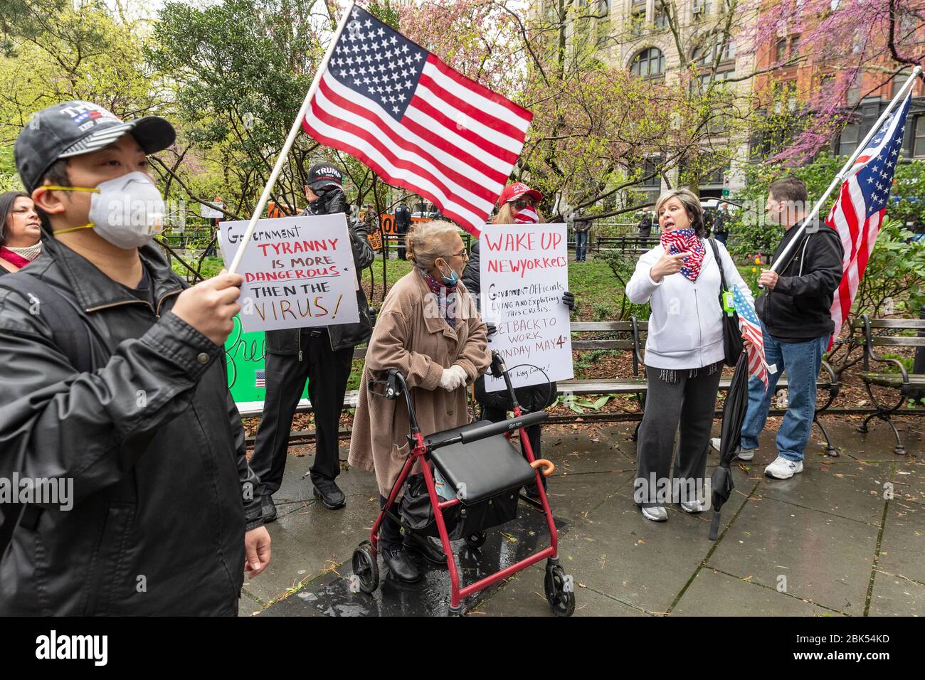 New York, NY - May 1, 2020: Activists hold small MAGA rally in City ...