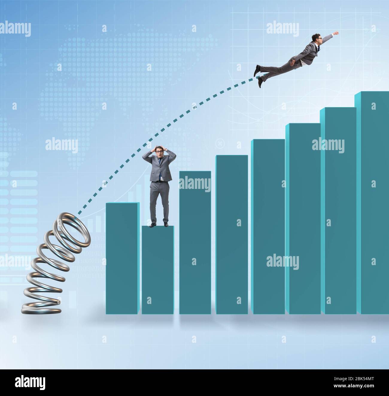 The businessman outperforming his competition jumping over Stock Photo ...