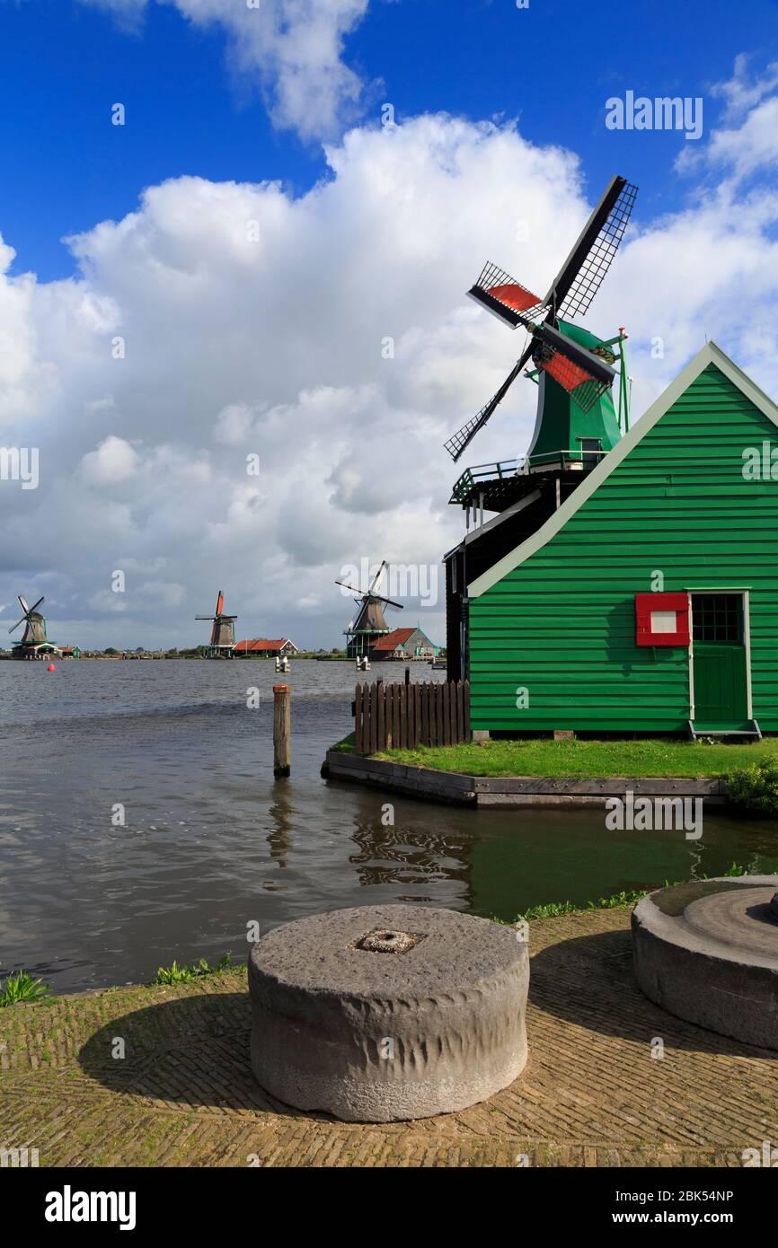 Windmills, Zaanse Schans Historical Village, Zaandam, Netherlands Stock ...