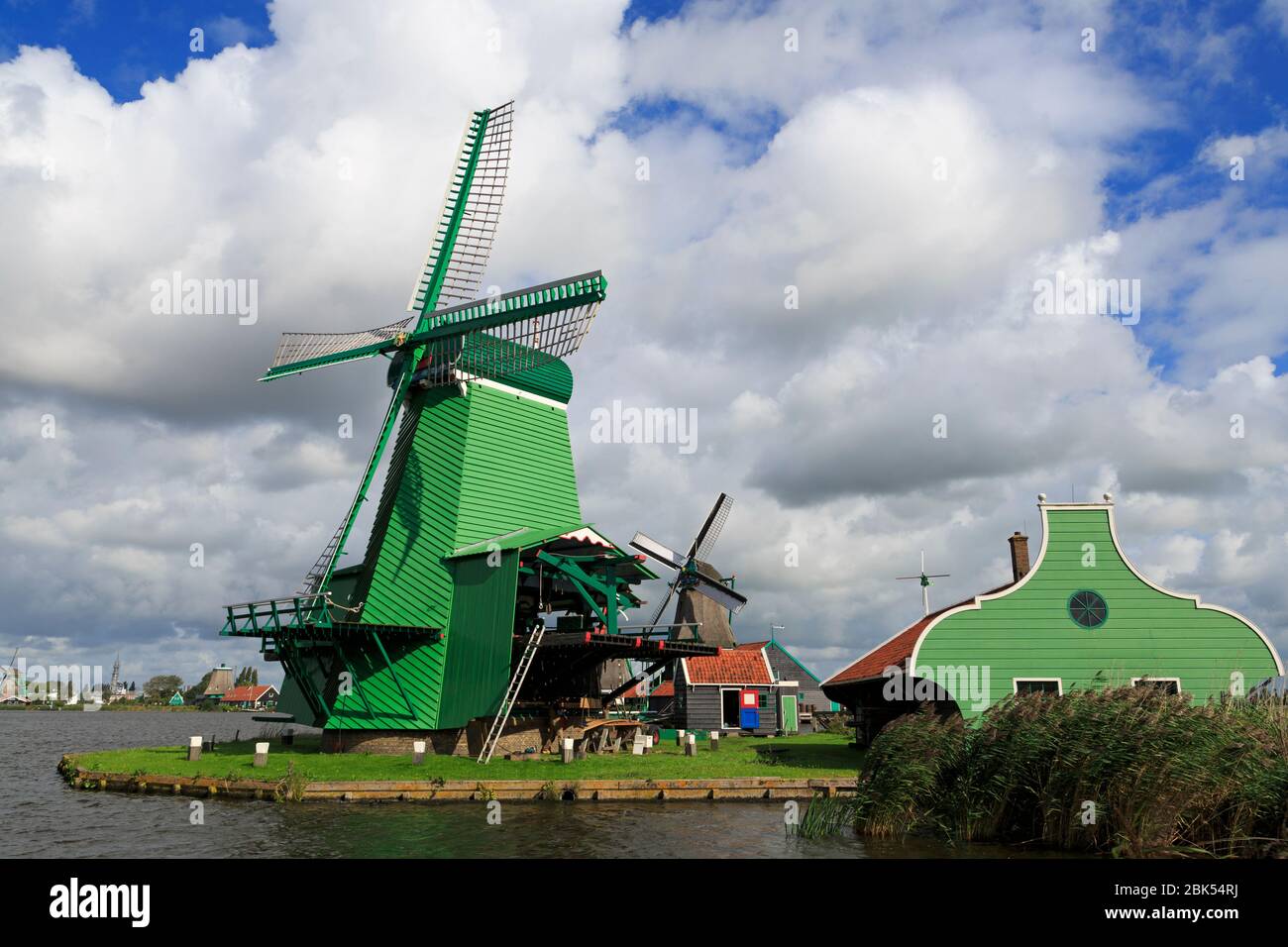 Windmills, Zaanse Schans Historical Village, Zaandam, Netherlands Stock ...