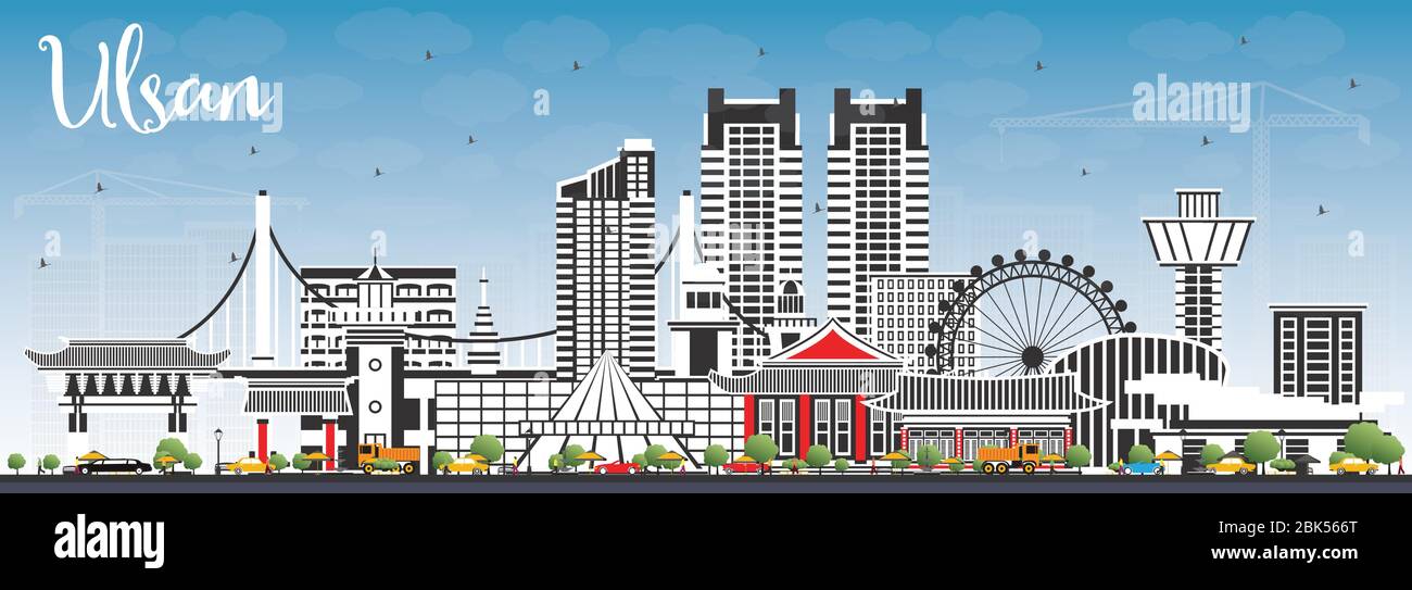 Ulsan South Korea City Skyline with Color Buildings and Blue Sky ...
