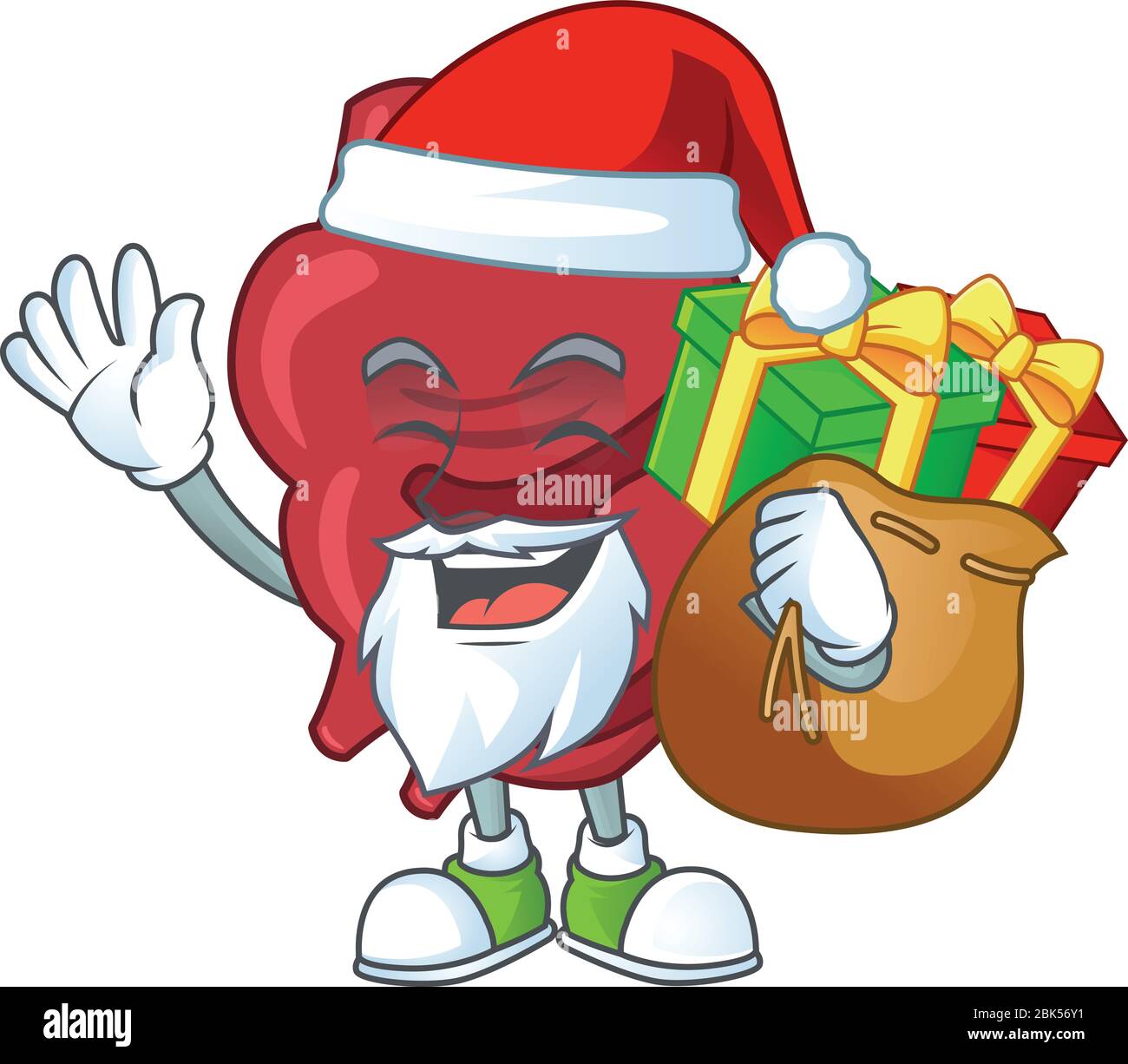 Santa heart Cartoon character design with sacks of gifts. Vector ...