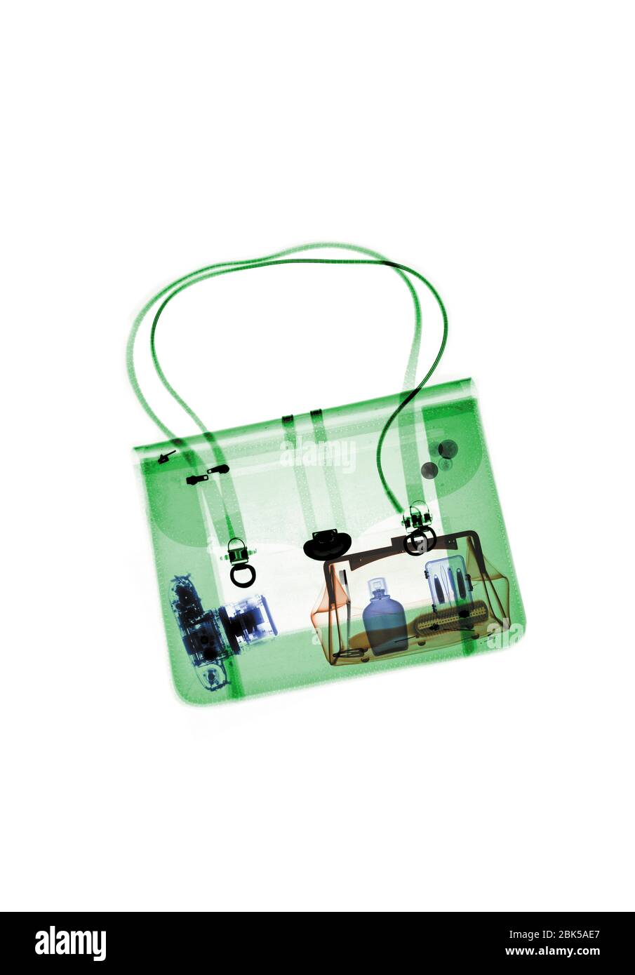 Handbag with various items, coloured X-ray Stock Photo - Alamy