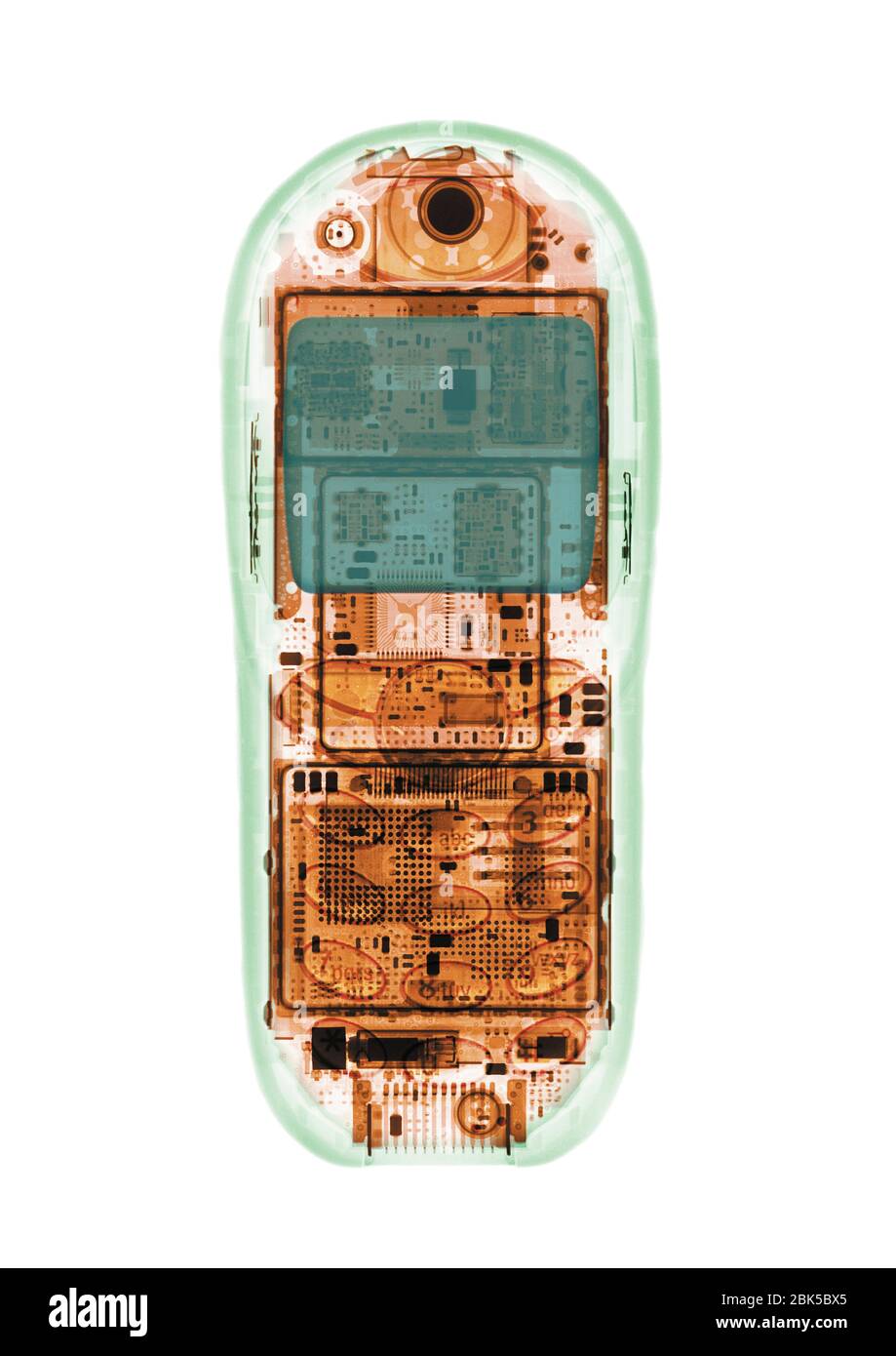 Mobile phone, coloured retro X-ray Stock Photo - Alamy