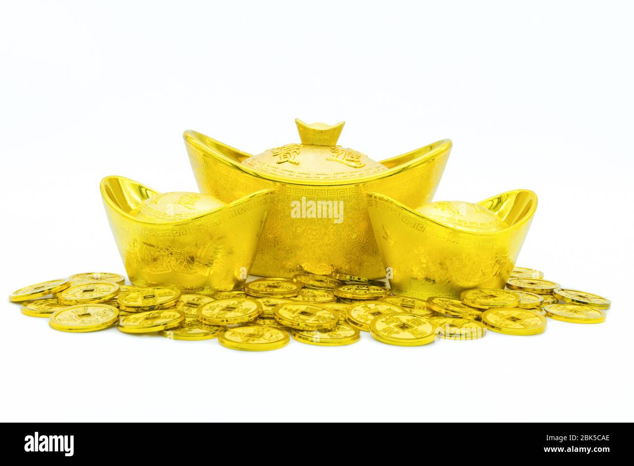 Chinese gold ingots and coins isolated on white background (Foreign ...