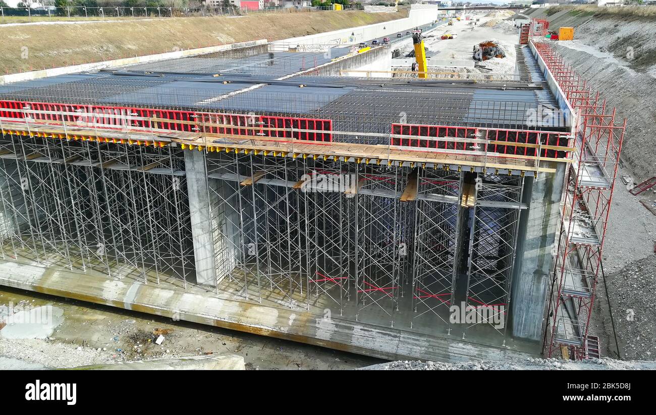 Highway construction site view. Civil engineering. Road on costruction ...
