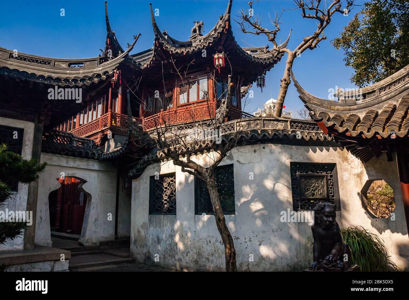 Buildings and trees in the classical Yuyuan Garden in the Old Town of ...