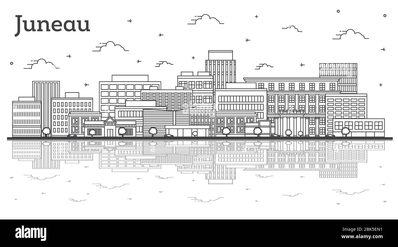 Outline Juneau Alaska City Skyline with Modern Buildings and ...