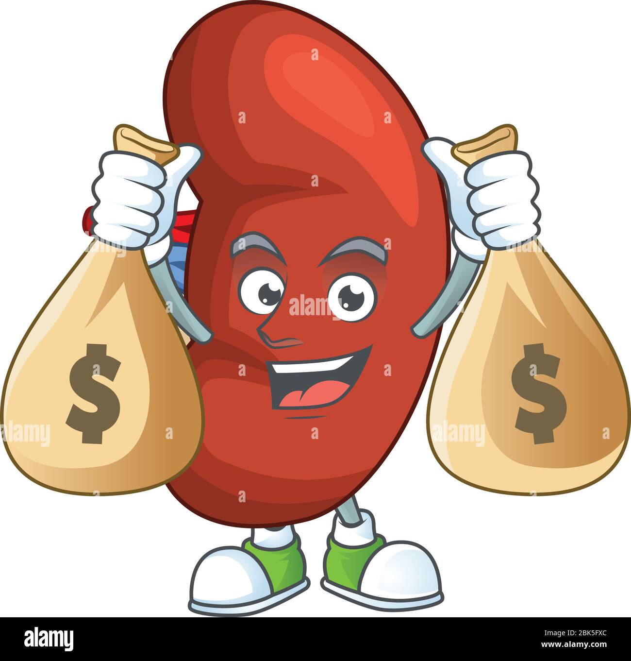 Blissful rich right human kidney cartoon character having money bags ...