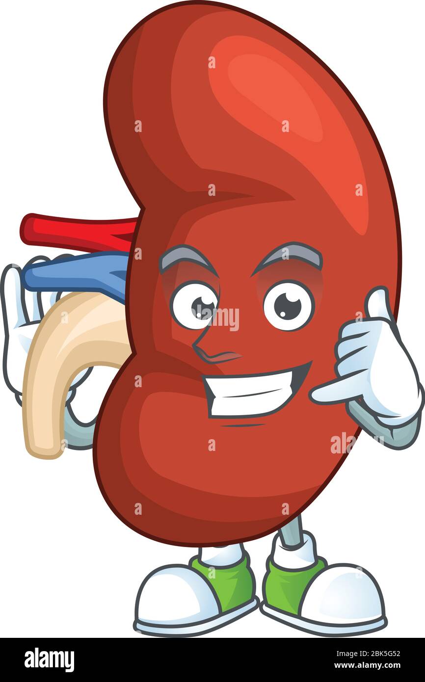 Right human kidney mascot cartoon design make a call gesture. Vector ...