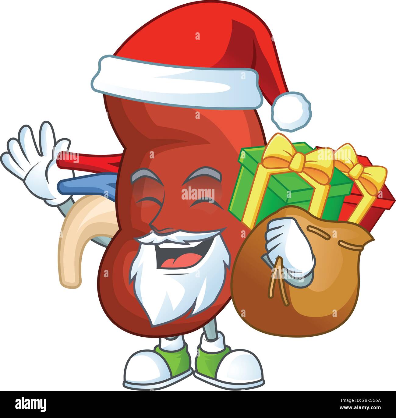 Santa right human kidney Cartoon character design with sacks of gifts ...
