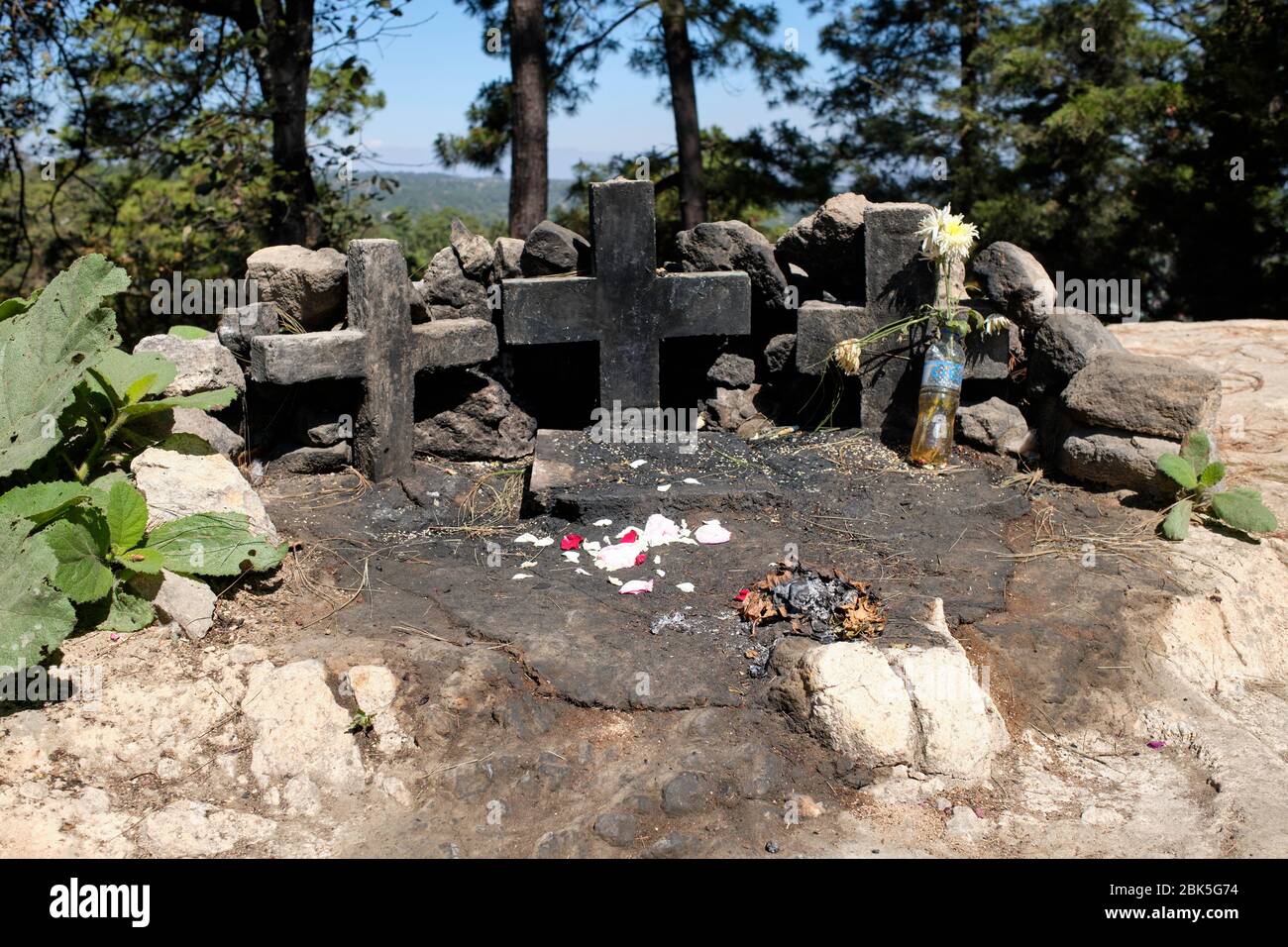 Detail of the syncretic altar located on the top of the Pascual Abaj ...