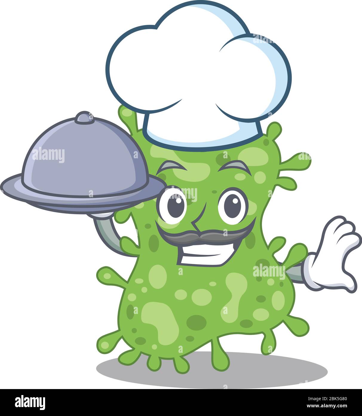 Salmonella enterica chef cartoon character serving food on tray Stock ...