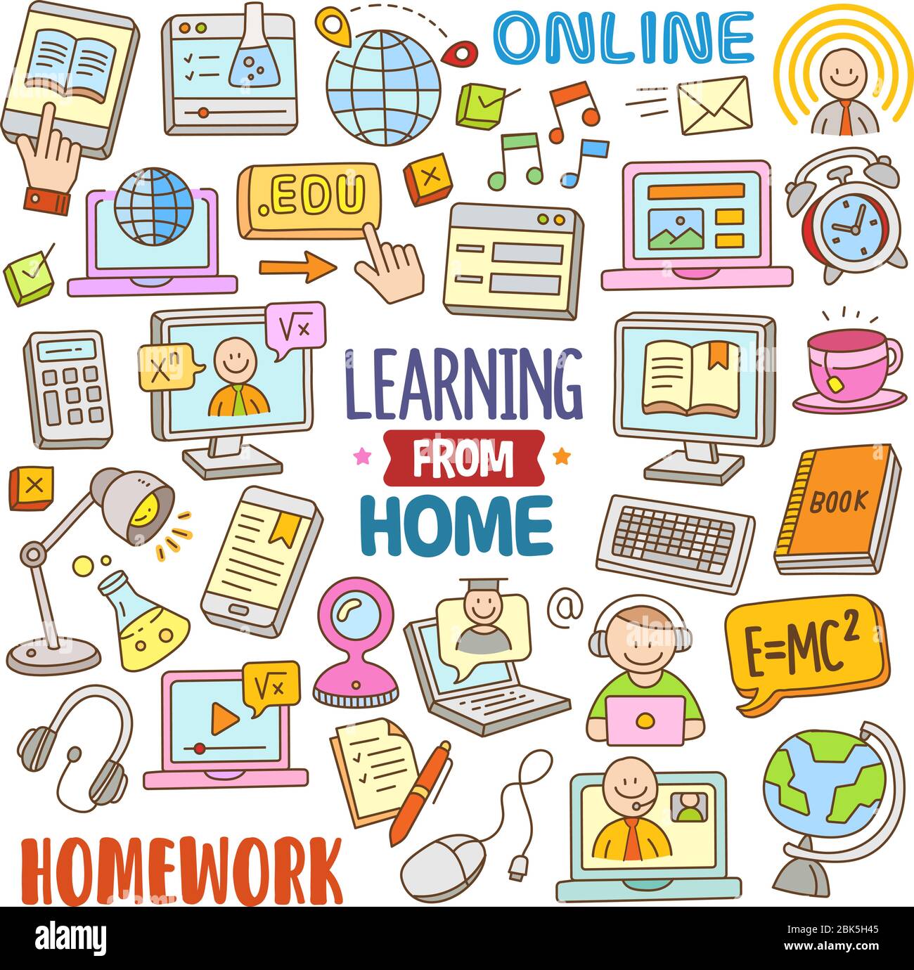 Set of learning from hom vector cartoon illustration elements. Various ...