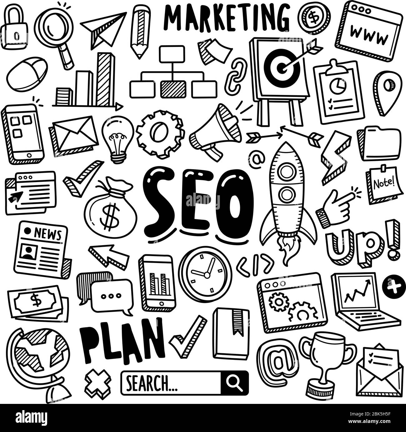 Set of vector doodle element related to search engine optimization ...