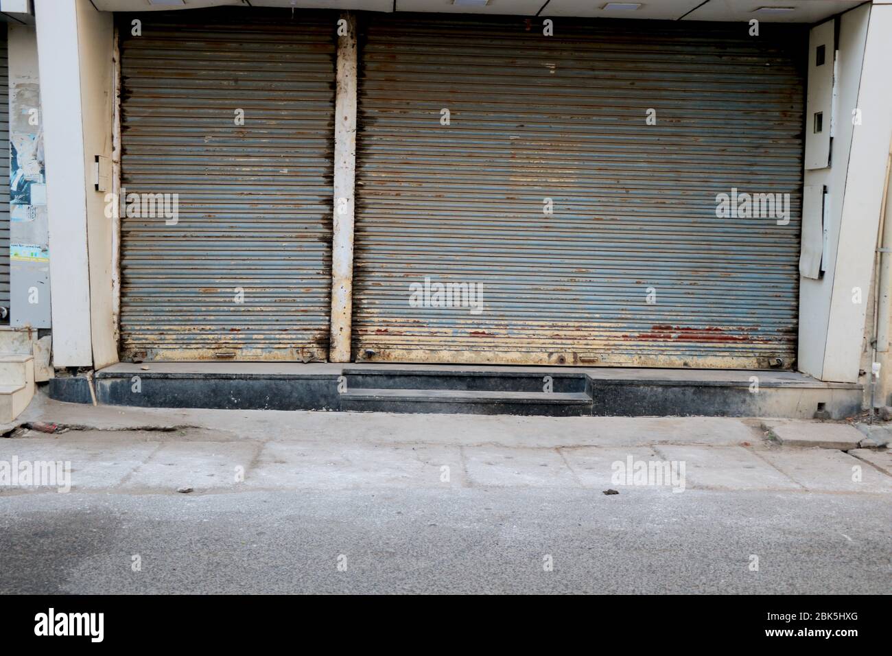 Image of close shutter and door are lock during lock down in India ...