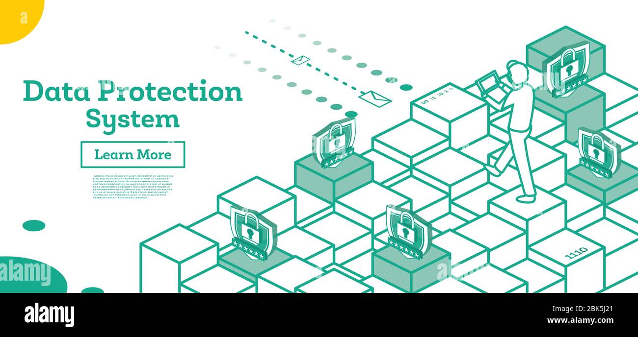 Outline Cyber Security Concept. Isometric Illustration Isolated on White. Data Protection ...