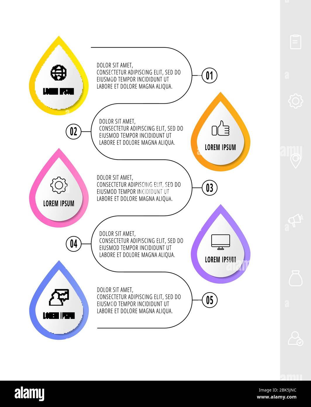Vector infographic with 5 drops and icons. Concept of five business ...
