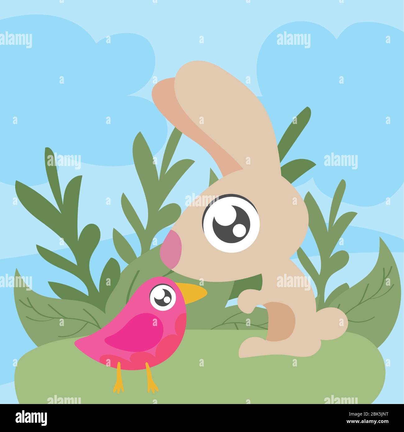 rabbit and bird, animals in kawaii style vector illustration design ...