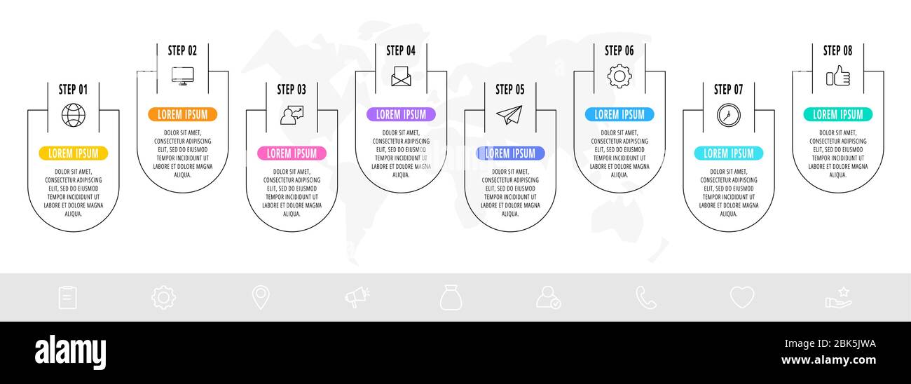 Vector infographic with 8 labels and icons. Template of eight ...