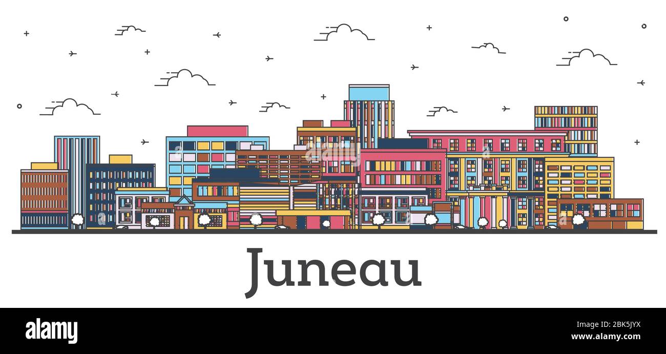 Outline Juneau Alaska City Skyline with Color Buildings Isolated on ...