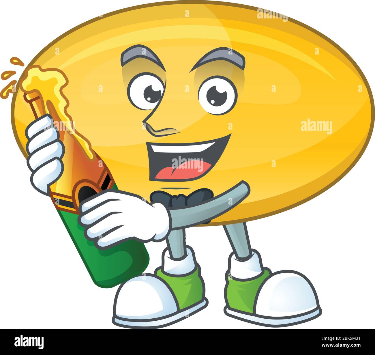 Mascot cartoon design of oil capsule making toast with a bottle of beer ...