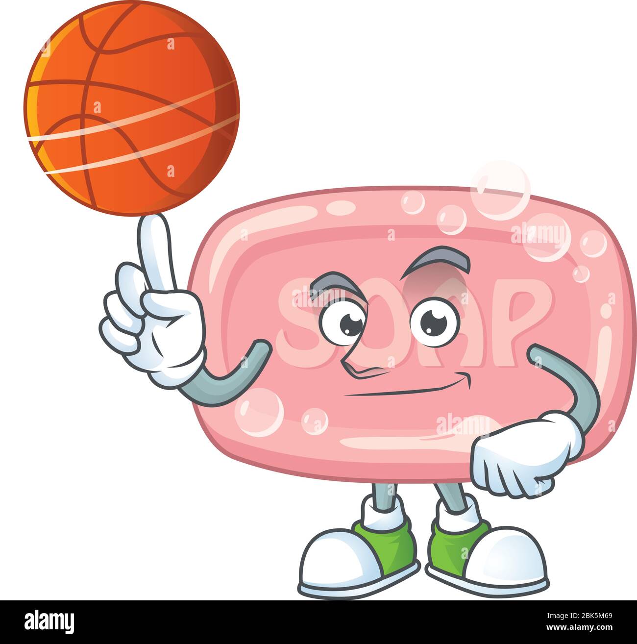 An athletic pink soap cartoon design style playing basketball. Vector ...