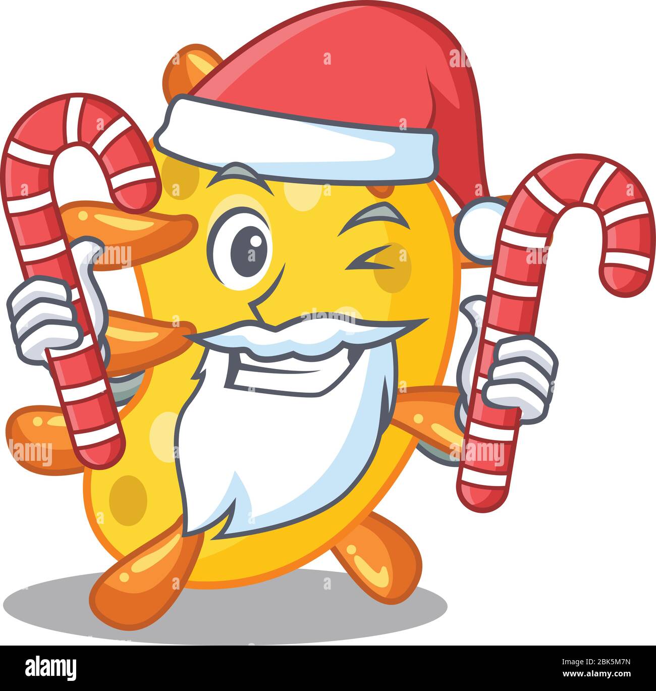 Friendly vibrio in Santa Cartoon character holds Christmas candies ...