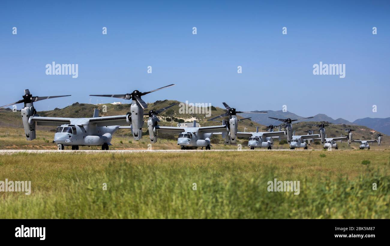 Six U.S. Marine Corps MV-22B Ospreys assigned to Marine Medium ...