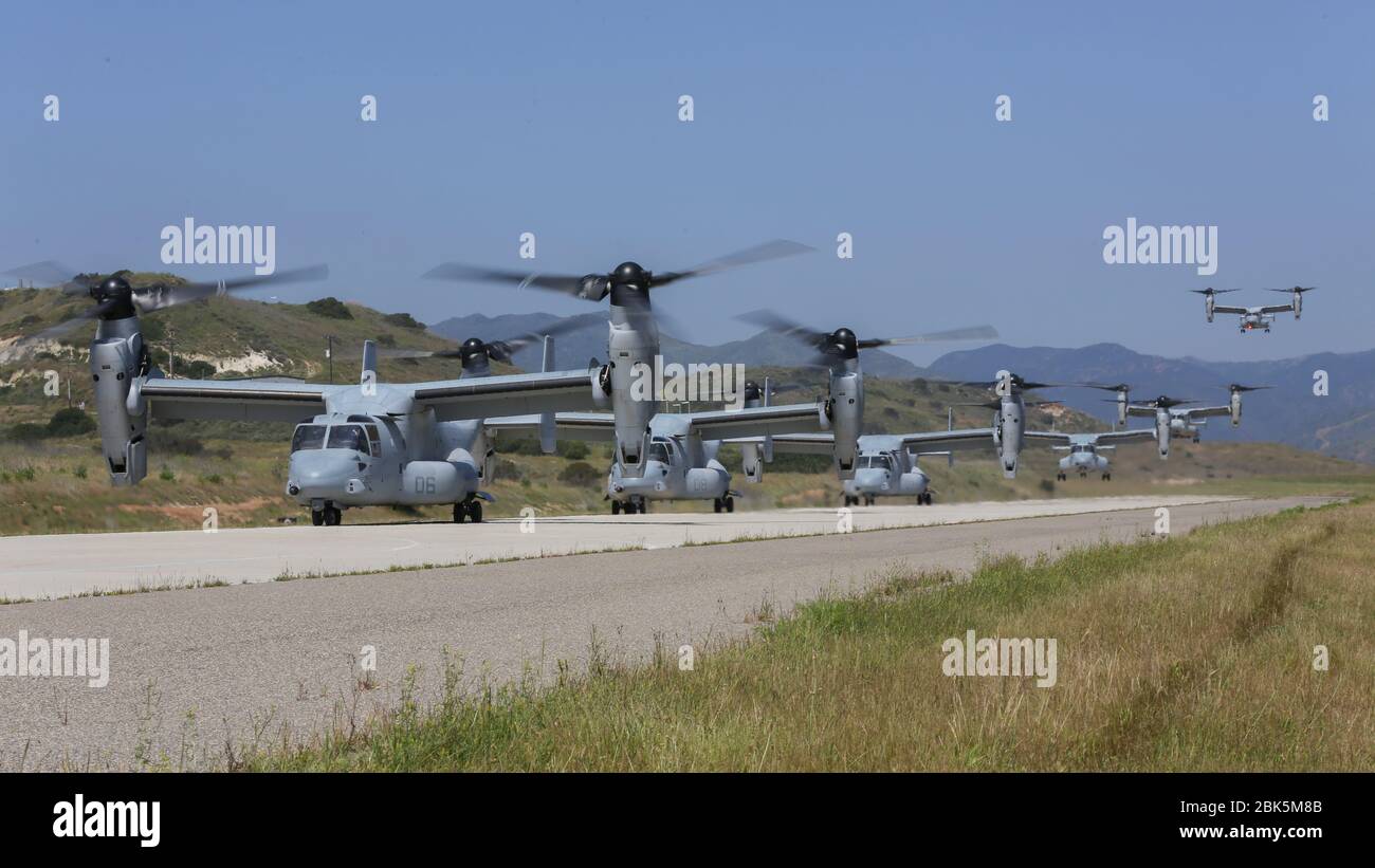 Six U.S. Marine Corps MV-22B Ospreys assigned to Marine Medium ...