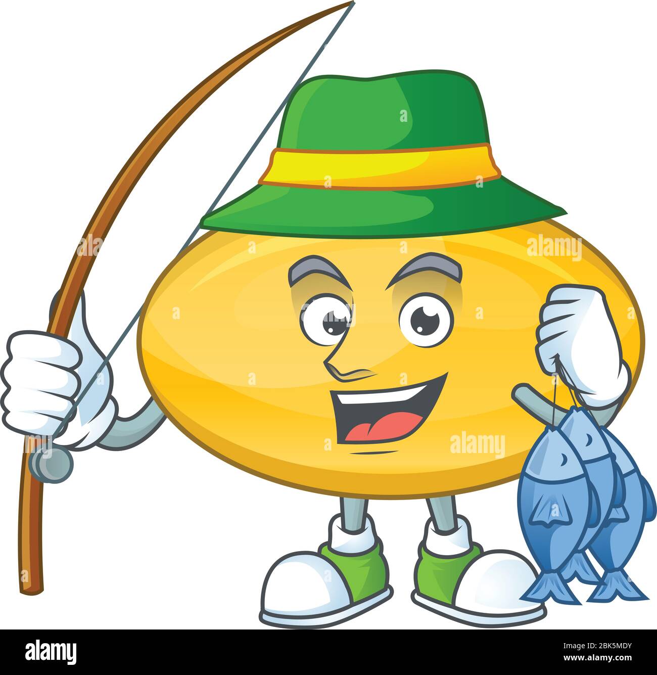 A Picture of oil capsule fisher mascot design catch a fish. Vector ...