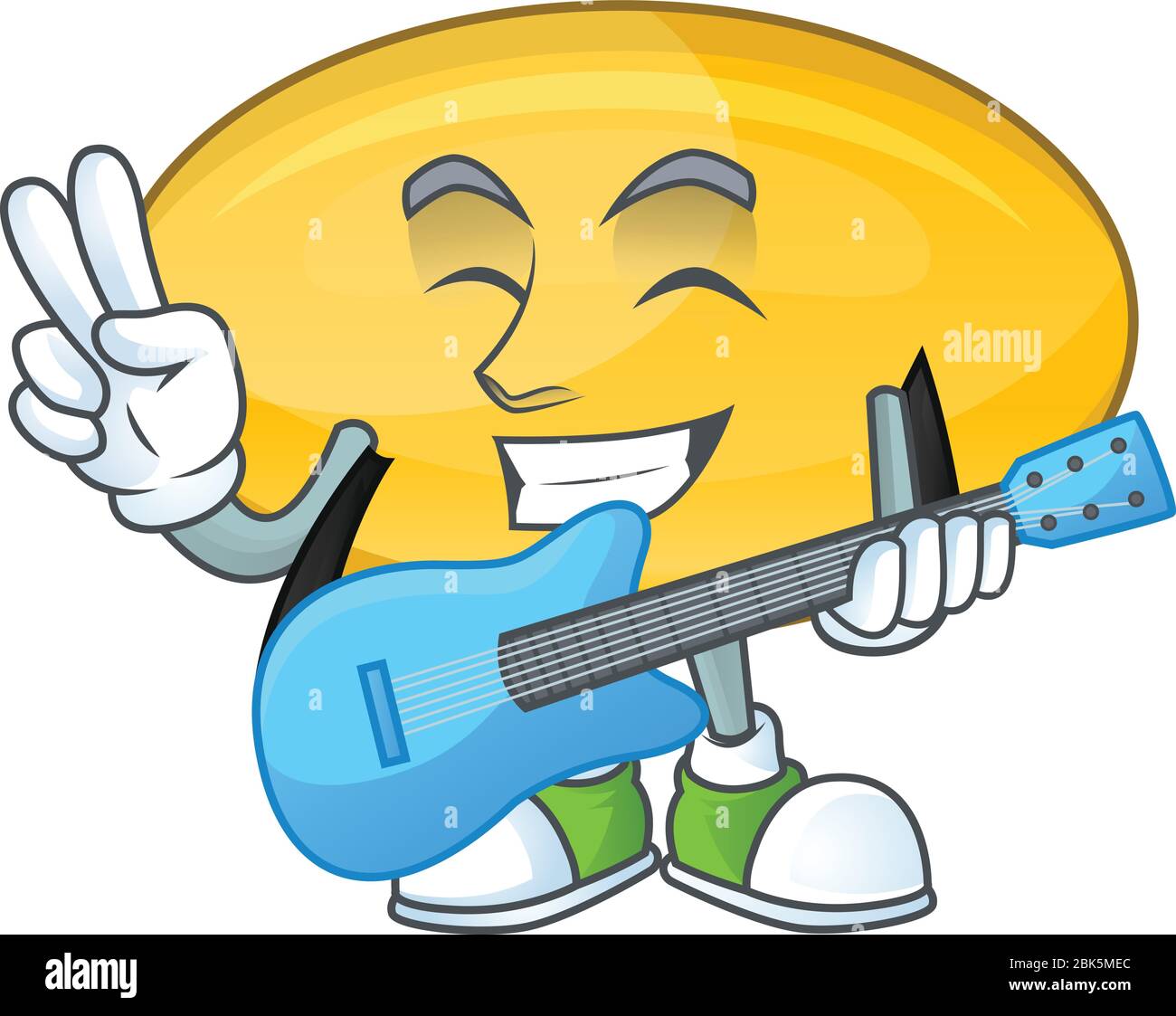 Happy face of oil capsule cartoon plays music with a guitar. Vector ...