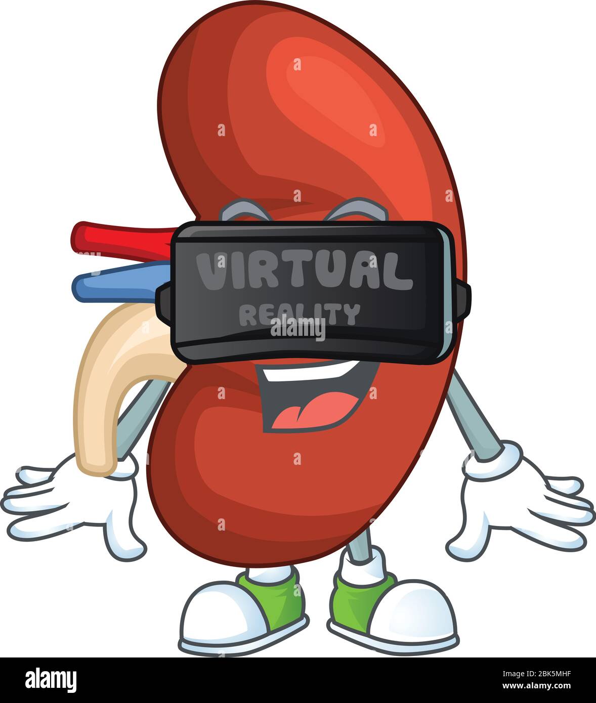 A cartoon mascot of right human kidney enjoying game with Virtual ...