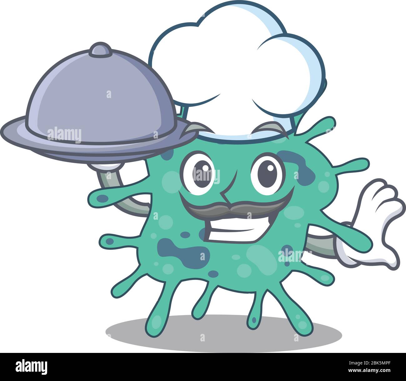 Shigella boydii chef cartoon character serving food on tray Stock ...