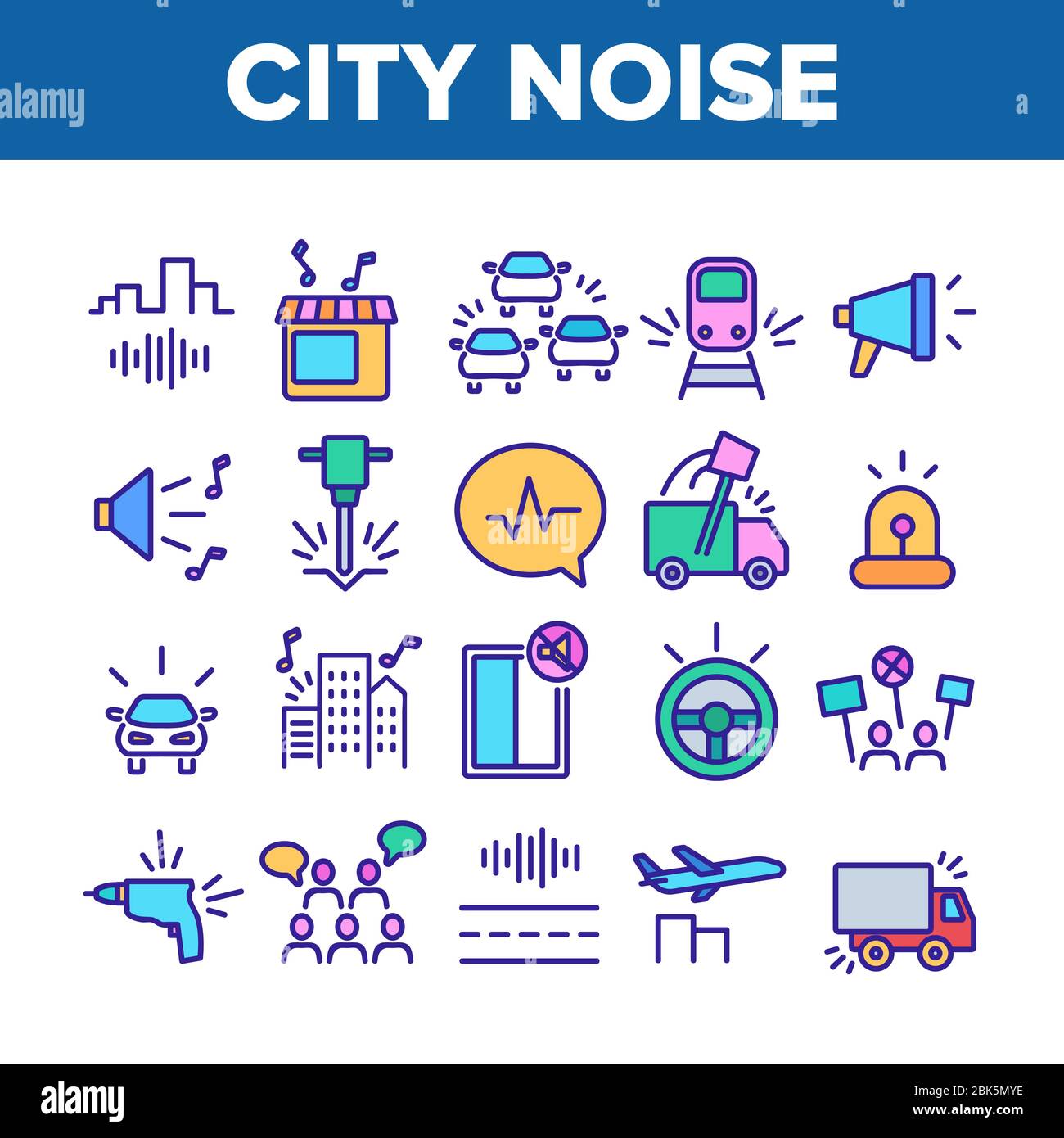 City Noise And Sounds Collection Icons Set Vector Stock Vector Image ...