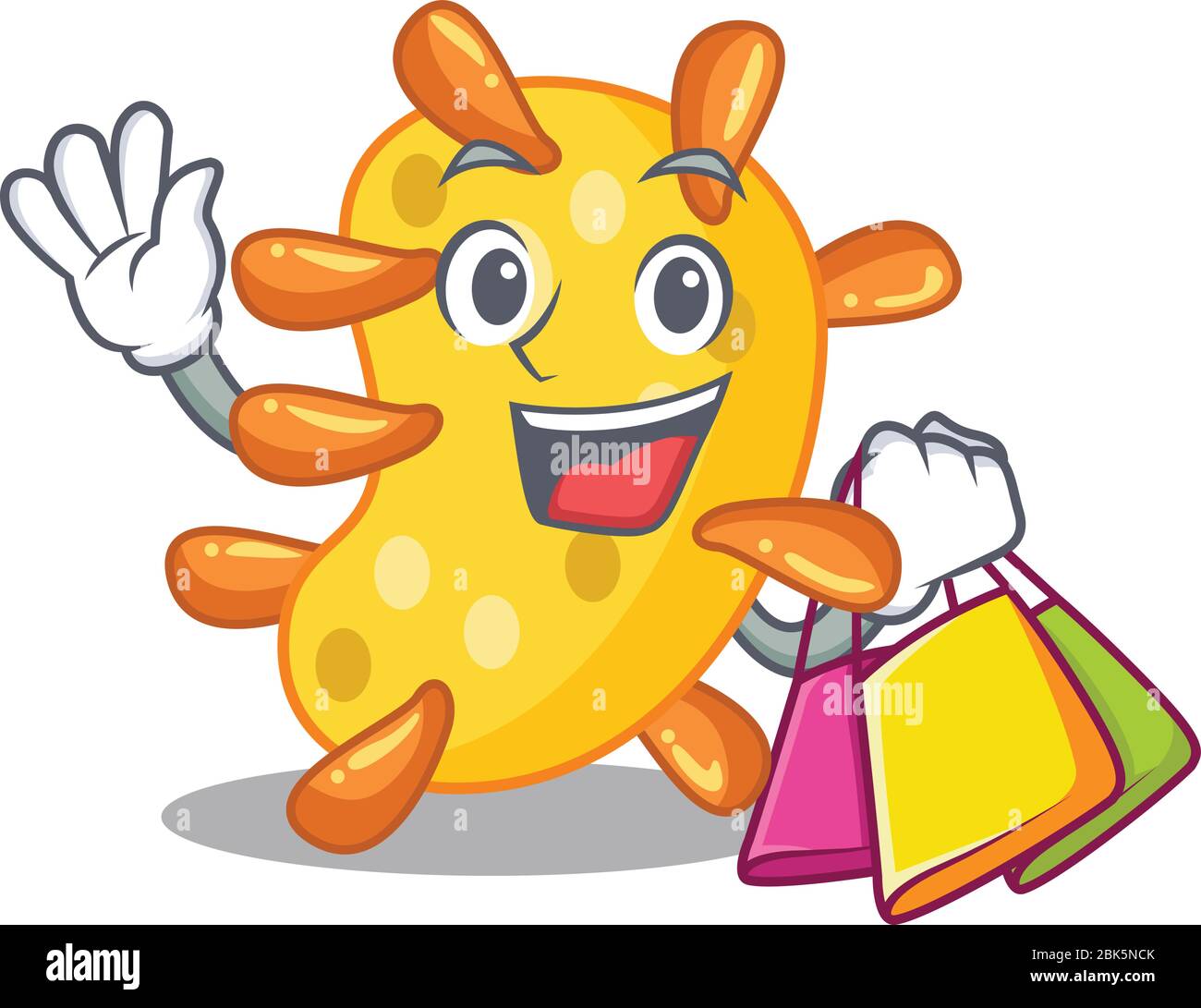 Rich and famous vibrio cartoon character holding shopping bags Stock ...