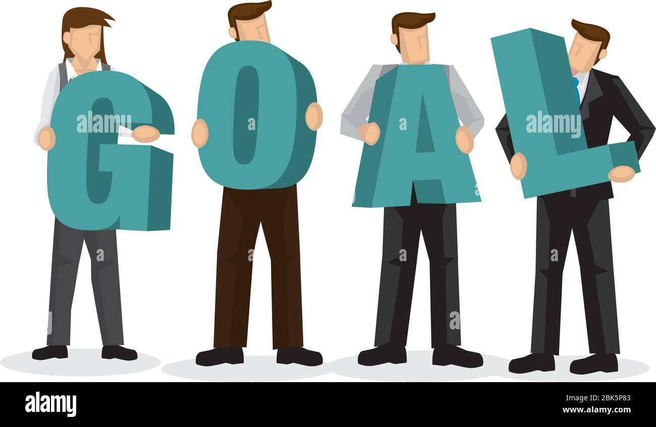 A group of businesspeople holding giant alphabet to form the word goal ...