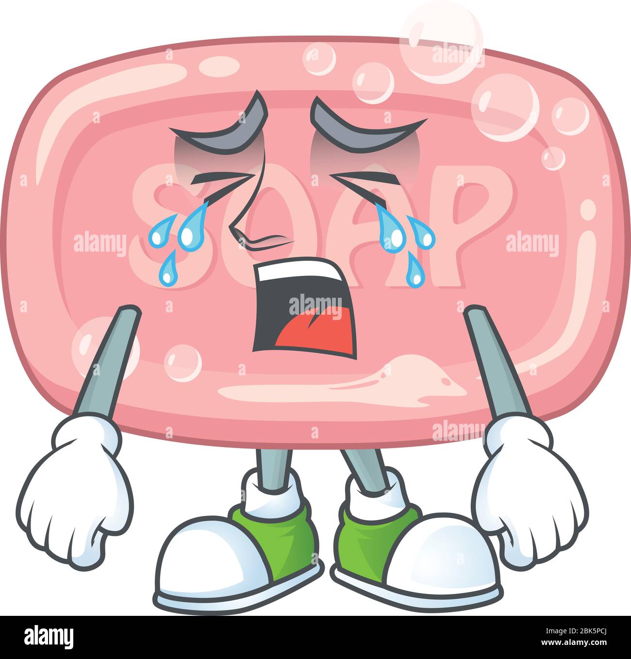 A weeping pink soap cartoon character concept. Vector illustration ...